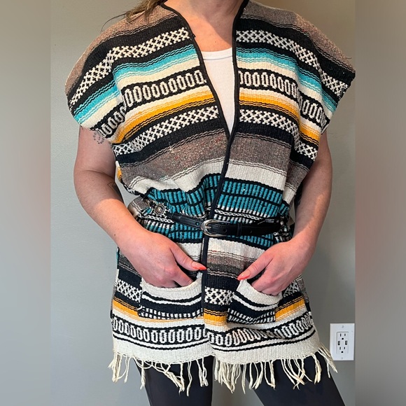Tops | Authentic Vintage Mexican Serape Fringed Blanket Vest 197s ...